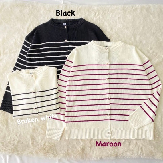 Jual Qinara Cardigan Rajut Stripe Kancing Mutiara Premium | Shopee ...