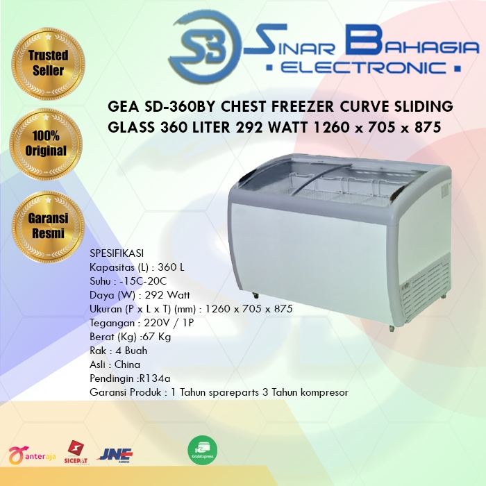 Jual GEA SD-360BY CHEST FREEZER CURVE SLIDING GLASS 360 LITER 292 WATT 1260 x 705 x 875 (NEW ...