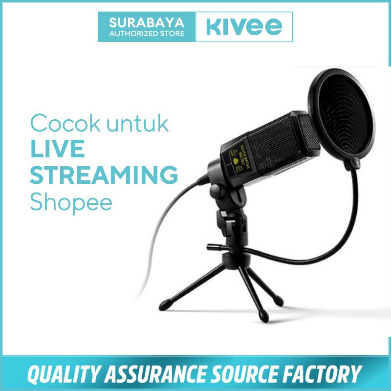 Jual (HOT) KIVEE Microphone Condenser with Tripod Stand & Pop Filter ...