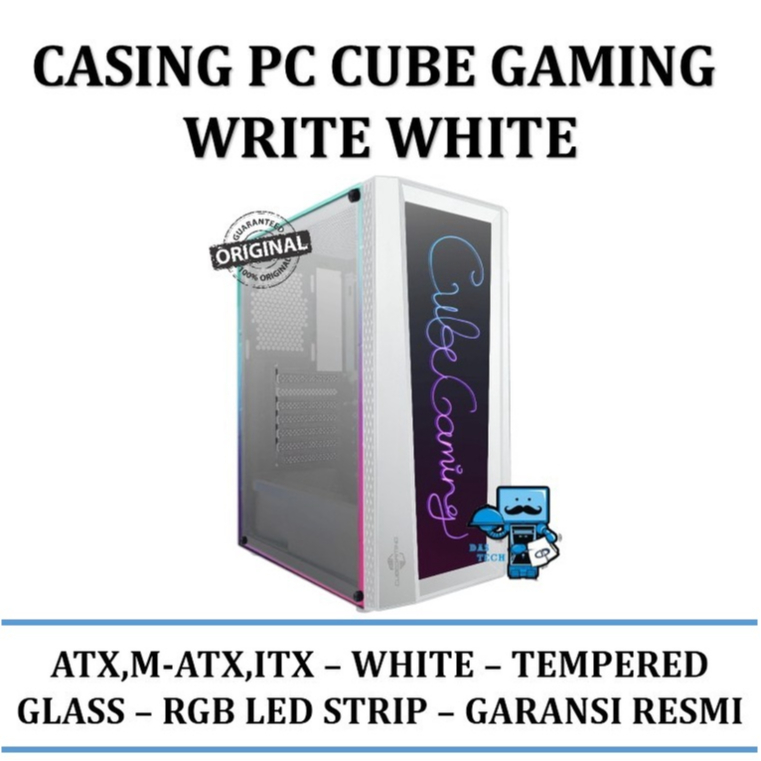 Jual CASING PC CUBE GAMING WRITE WHITE - LEFT SIDE TEMPERED GLASS ...
