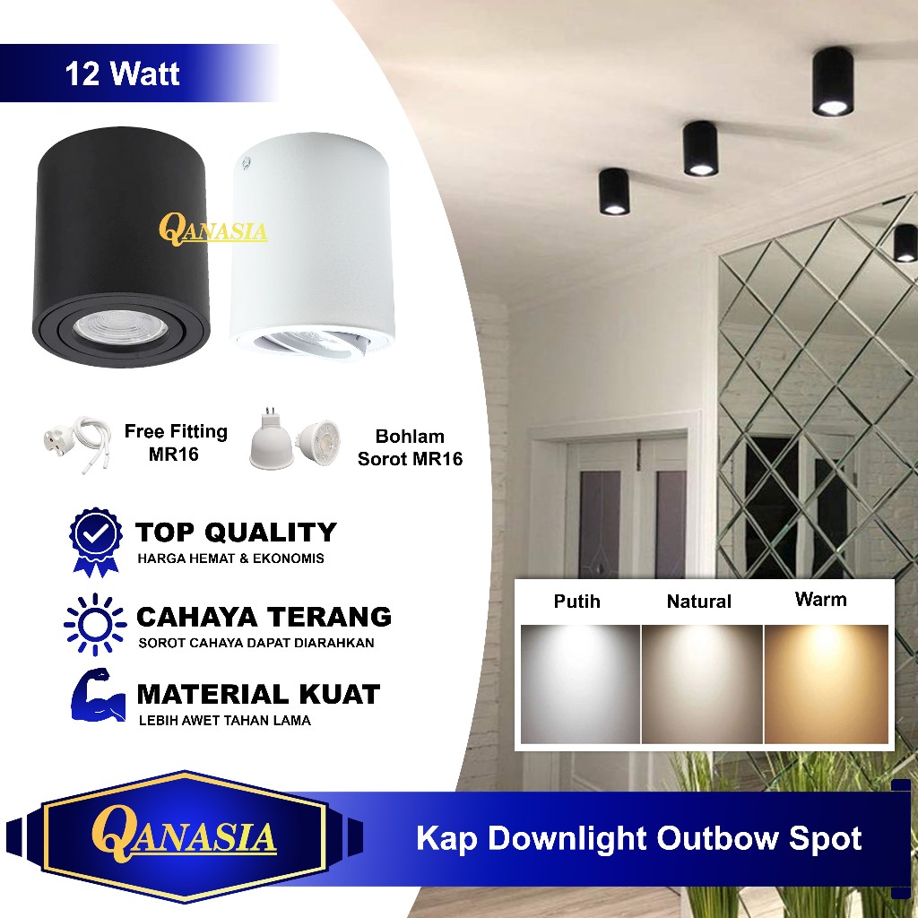 Jual Lampu Plafon LED Tempel MR16 12W - Downlight Outbow Spotlight Terang Bisa Ganti Bohlam ...