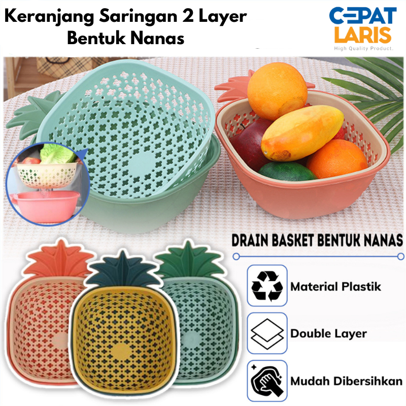 Jual CL Keranjang Saringan Sayur 2 Layer Bentuk Nanas 2in1 Baskom Set ...