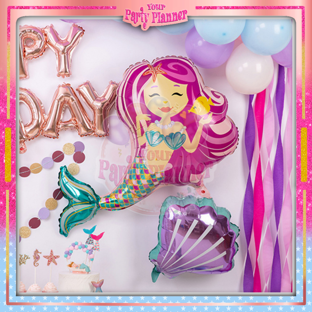 Jual Balon Foil Karakter Putri Duyung Kerang Tema Mermaid Lucu Karakter ...