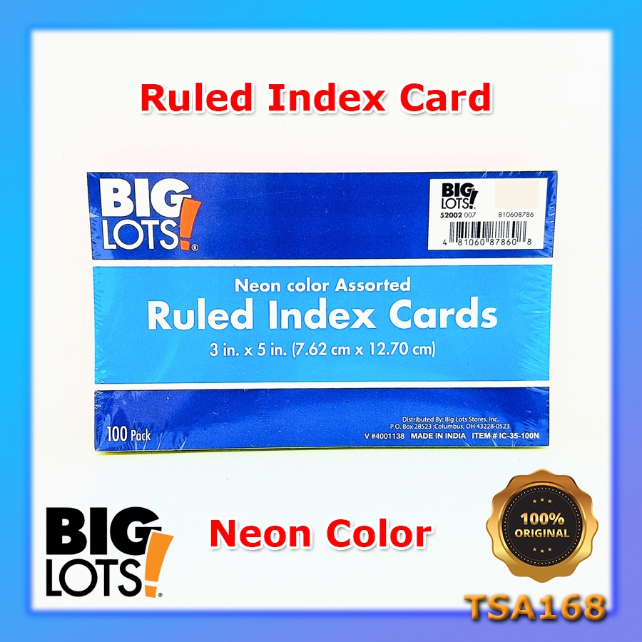 Jual Big Lots Ruled Index cards Neon Color 3x5 inch 100 Sheets 3" x 5 ...