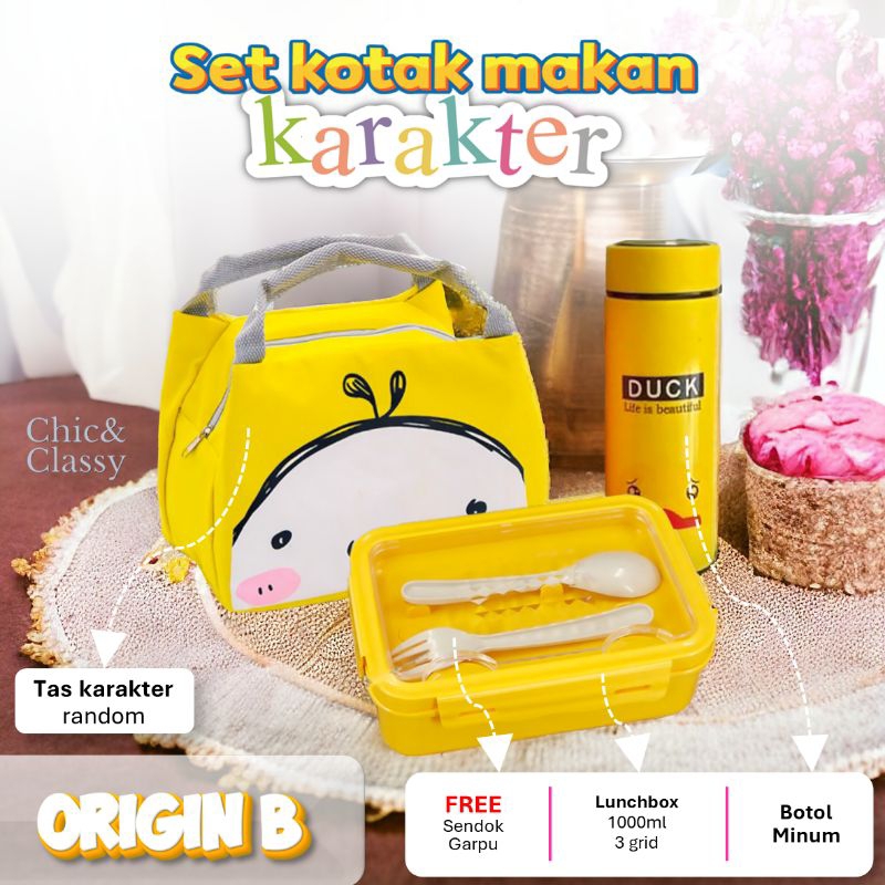 Jual ORIGIN B || Kotak Makan Sendok Garpu Tas Bekal Botol Minum Paket Lunch Box Set Bekal ...