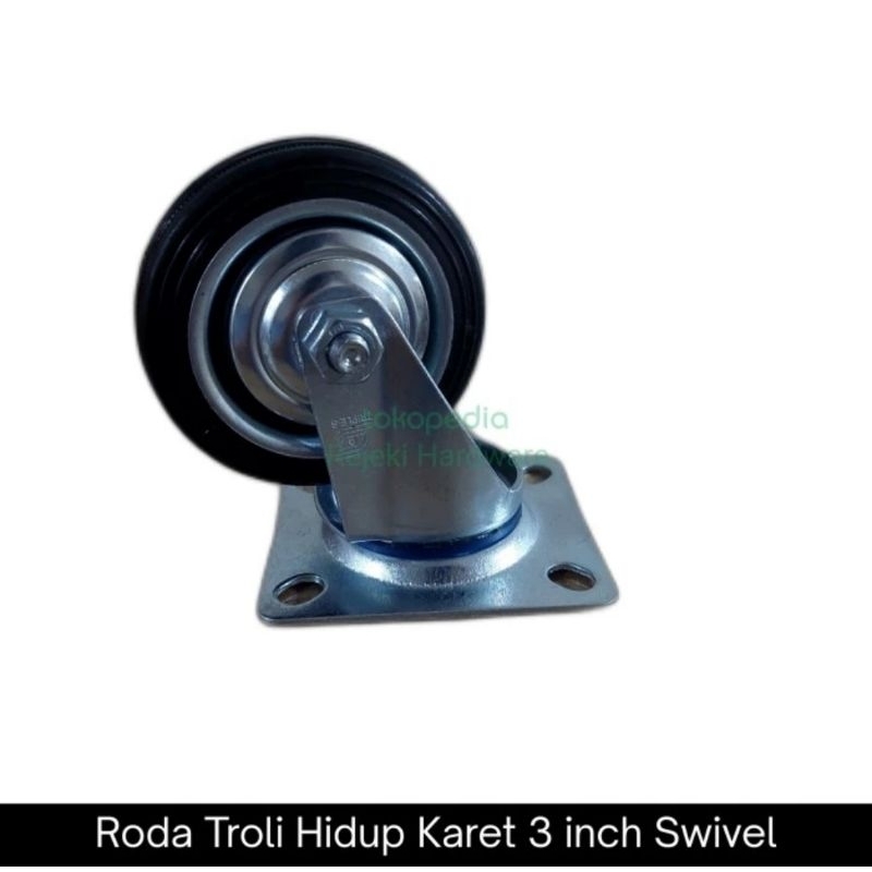 Jual Roda Karet Hitam 3 inch Hidup Swivel Roda 3" 75 mm Trolley Gerobak ...
