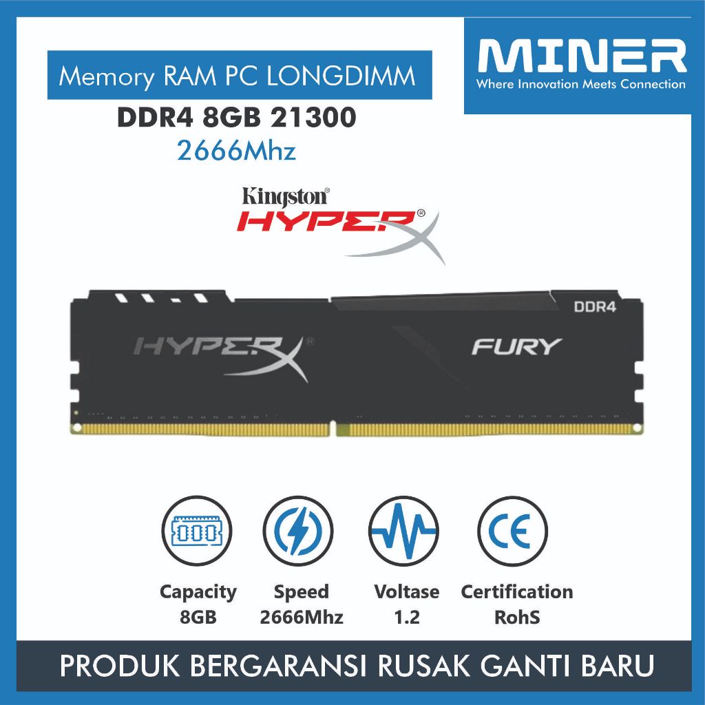 Jual MINER Memory RAM PC Hyper x Fury Longdimm DDR4 8GB 2666Mhz PC21300 | Shopee Indonesia