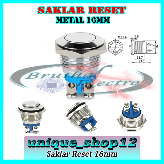 Jual Saklar Reset 16mm Metal Push Button Swith Push On Stainles 16A ...