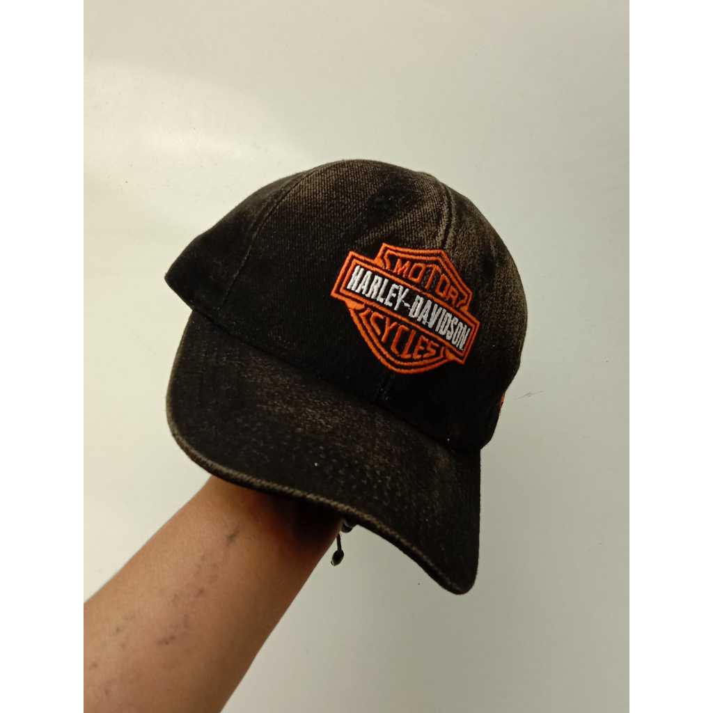 Jual Topi Logo HARLEY DAVIDSON Orange Bahan Hitam Topi Premium VINTAGE ...