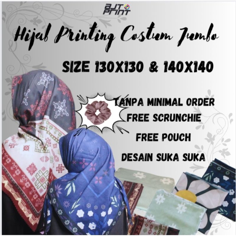 Jual Kerudung Hijab Printing Costum Jumbo (Syar'i) 130x130 & 140x 140‼️ ...