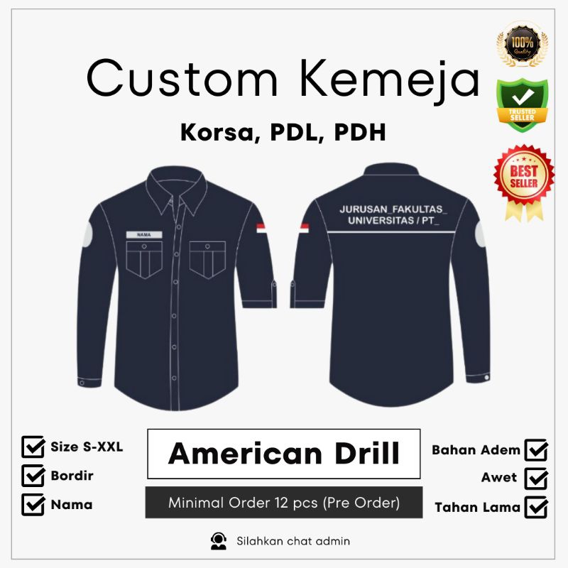 Jual Custom Korsa // Custom PDH // Custom PDL // Bordir Kemeja | Shopee Indonesia