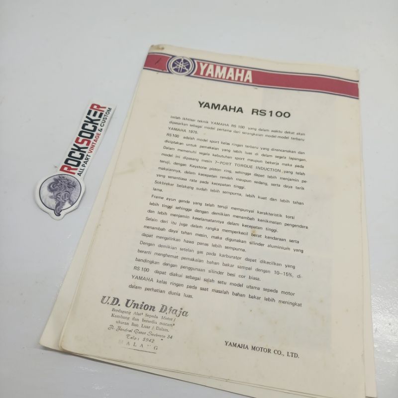 Jual brosur yamaha rs100 brosur motor lawas brosur vintage ori yamaha ...