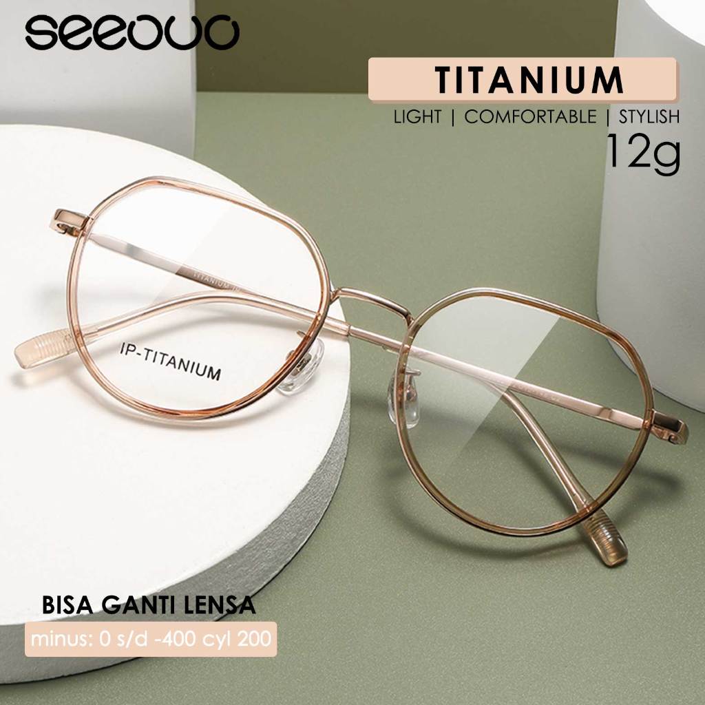 Jual Seeouo Frame Kacamata Lensa Plano Model Oval Simple Stylish Bahan Titanium Pria Wanita Bisa ...