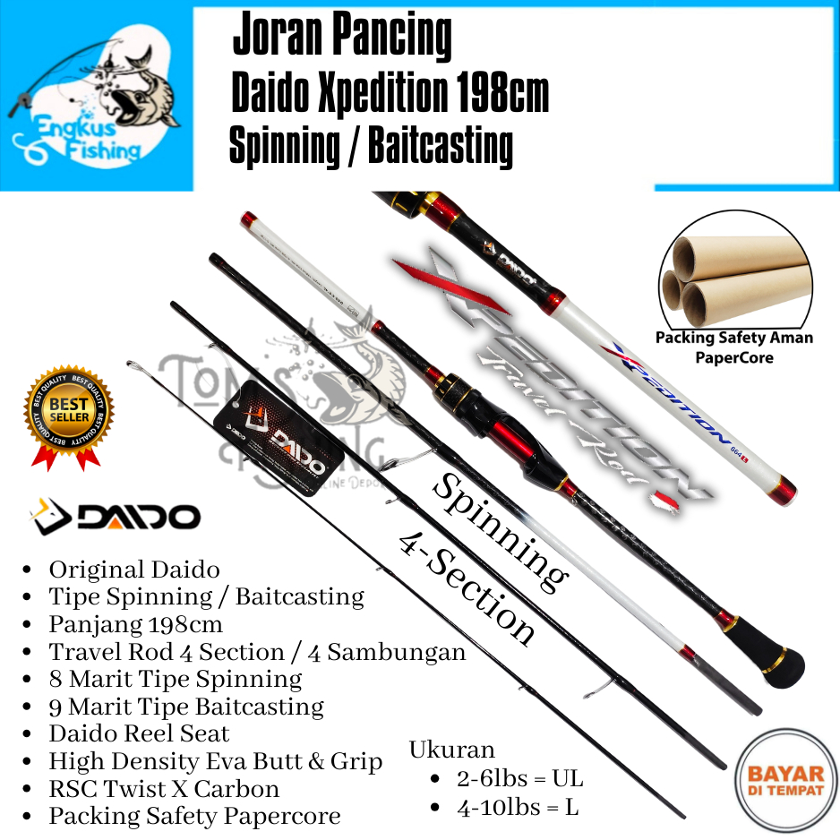 Jual Joran Pancing UL Daido XPEDITION 198cm 4 Section (Spinning / Baitcasting) Carbon Solid ...