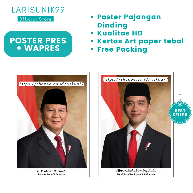 Jual Print Cetak Gambar Foto Poster Cetak Presiden Dan Wakil Prabowo Gibran 25x35 Poster Garuda ...