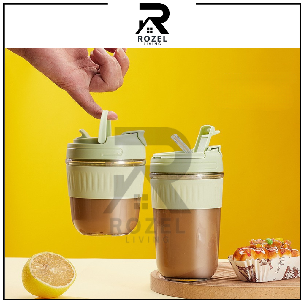 Jual ROZEL Gelas Tumbler Kaca Bening 500ML ׀ Gelas Kaca Dengan Tutup ...