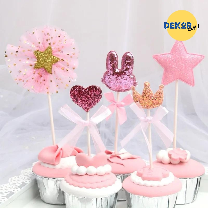 Jual [1SET ISI 5] CAKE TOPPER KELINCI MAHKOTA BINTANG LOVE / cake topper bunny rabbit star crown ...