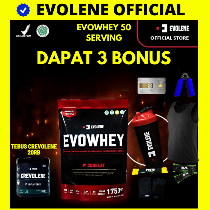 Jual EVOLENE EVO WHEY 50 SERVING / 1,75 KG BPOM HALAL SUSU PROTEIN GYM ...