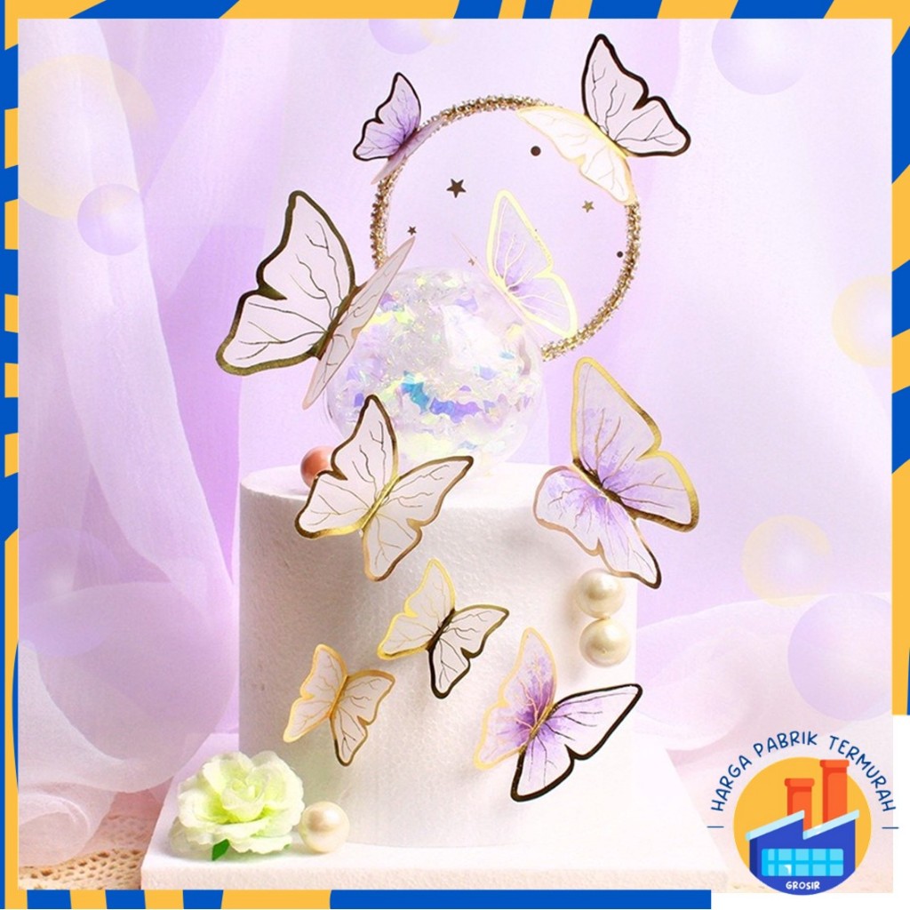 Jual HPT Dekorasi Kupu-kupu Kue Ulang Tahun Lukisan Kertas Buket ...