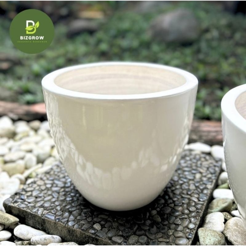 Jual Pot Mangkok Putih Duco Diameter 20cm | Pot Gerabah Tanah Liat Duco ...
