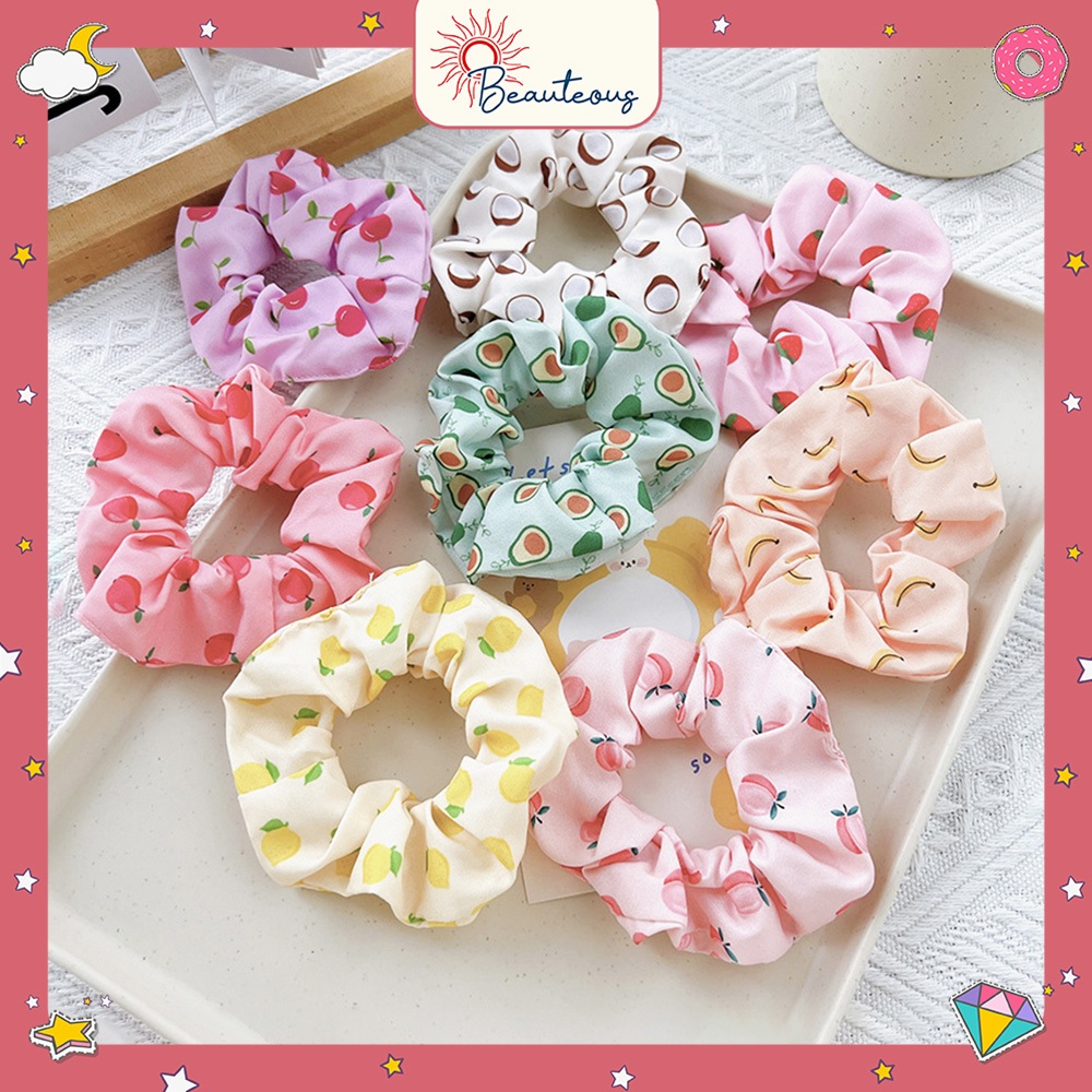 Jual Scrunchie Ikat Rambut Motif Buah Warna Pastel Ikat Rambut Fashion ...