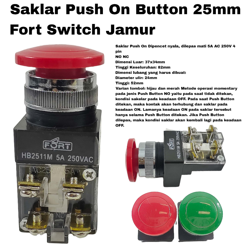 Jual Saklar Push On Button 25mm Fort Switch Tombol Reset Emergency ...