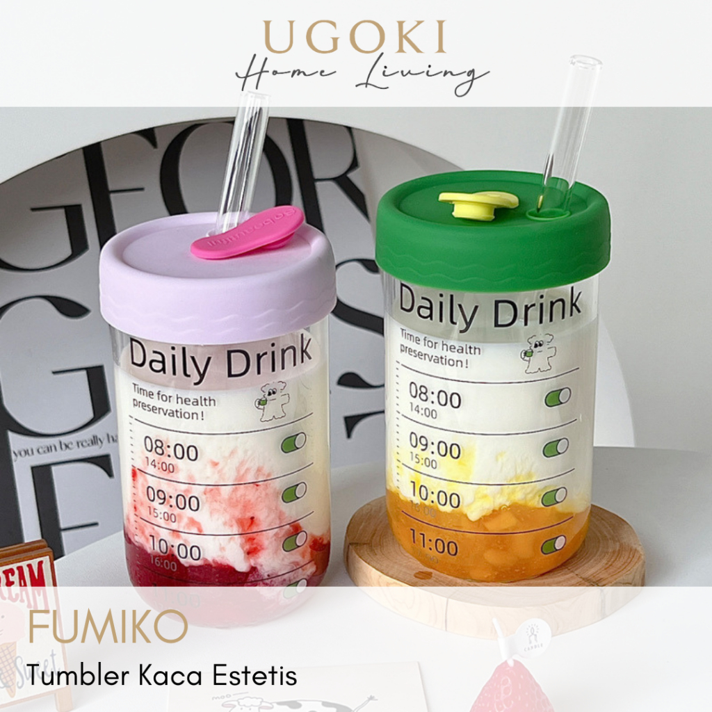 Jual |UGOKI| FUMIKO Botol Air Kopi Teh Estetis Tumblr Kaca Minuman ...