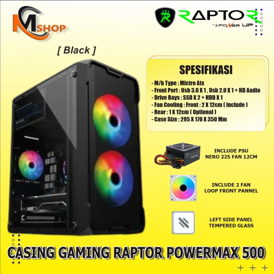 Jual Casing Gaming Raptor Power Up POWERMAX 500 Include PSU RG-2 500 ...