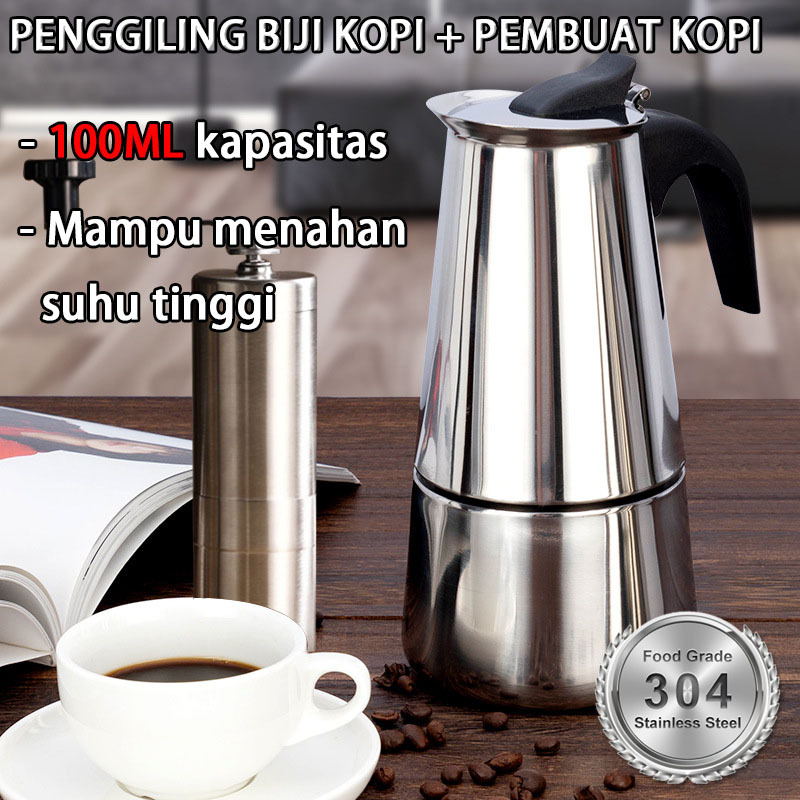 Jual Coffee Maker Moka Pot Stainless /100 ml Moka Pot//Teko Kopi ...