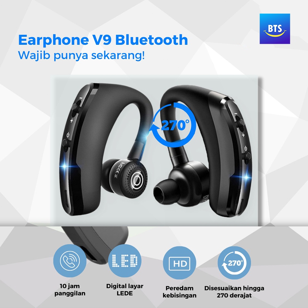 Jual V9 Bluetooth Earphone 8D Bass Wireless Headset 5.0 Single Business Sport Headphone with Mic ...