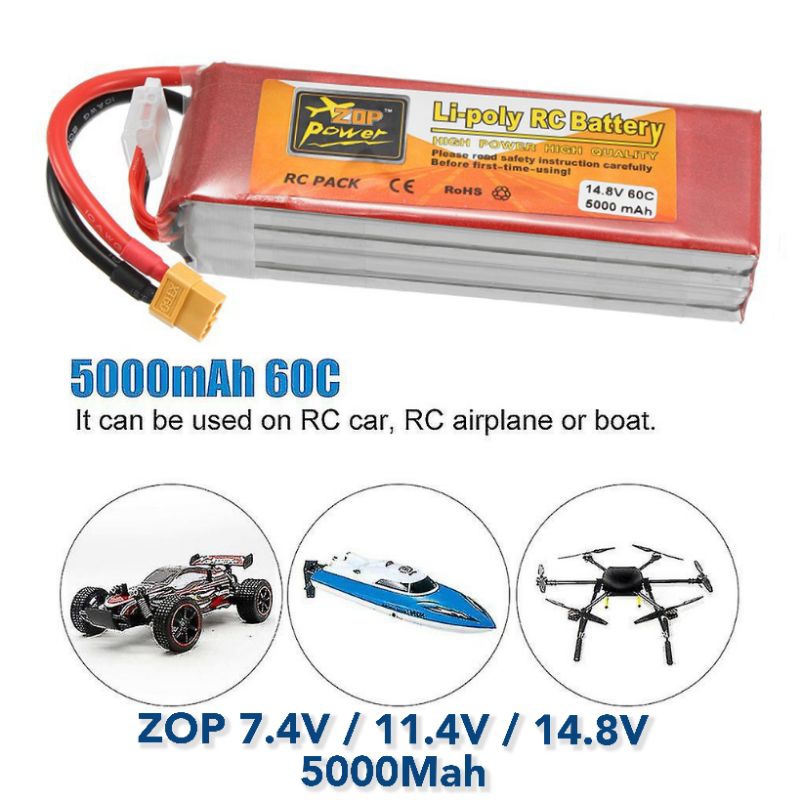 Jual Lipo ZOP Power 2S 3S 4S 7.4V 11.1V 14.8V 5000mAh 60C XT60 RC Car Drone Flight | Shopee ...