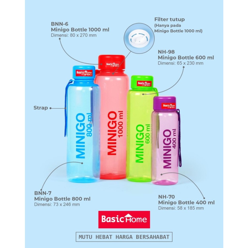Jual Botol Minum Minigo Basic Home 400ml - 600ml - 800ml - 1000ml | Shopee Indonesia