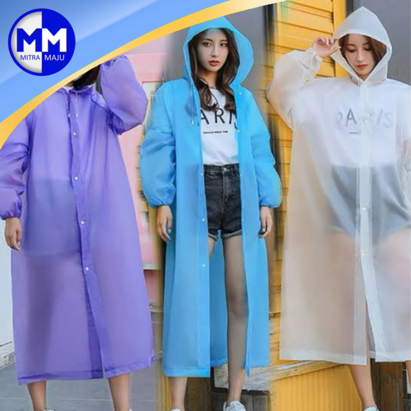 Jual Jas Hujan Transparan EVA Plastik Poncho Kancing Terusan Mantel Motor | Shopee Indonesia