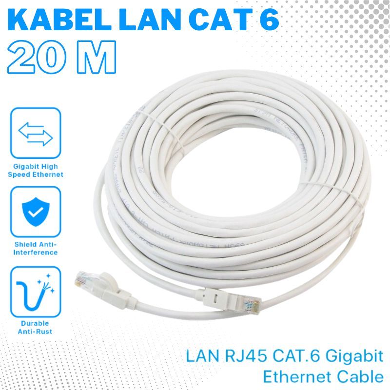 Jual Kabel Lan RJ45 Cat6 Cat.6 Gigabit Ethernet UTP 20 Meter | Shopee Indonesia