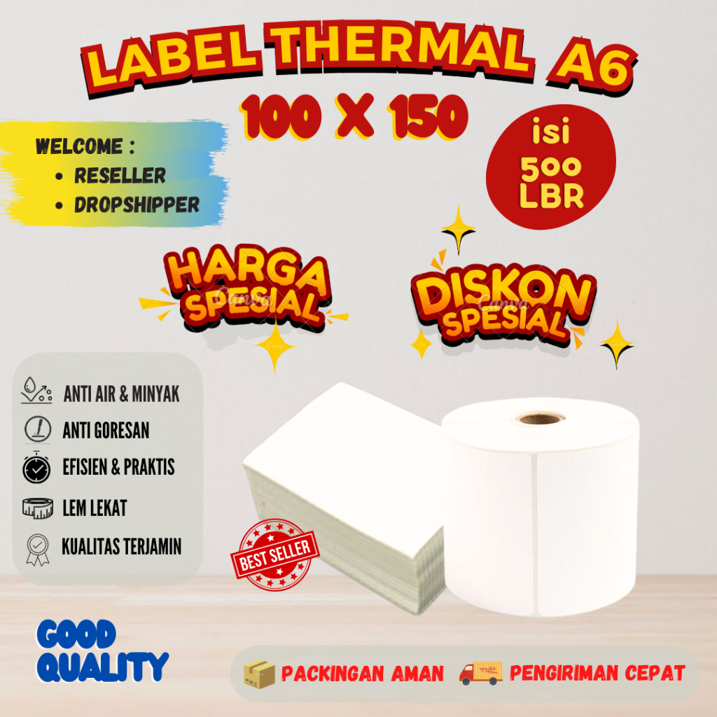 Jual Kertas Thermal 100 x 150 / Label Resi Stiker Barcode A6 | Shopee Indonesia