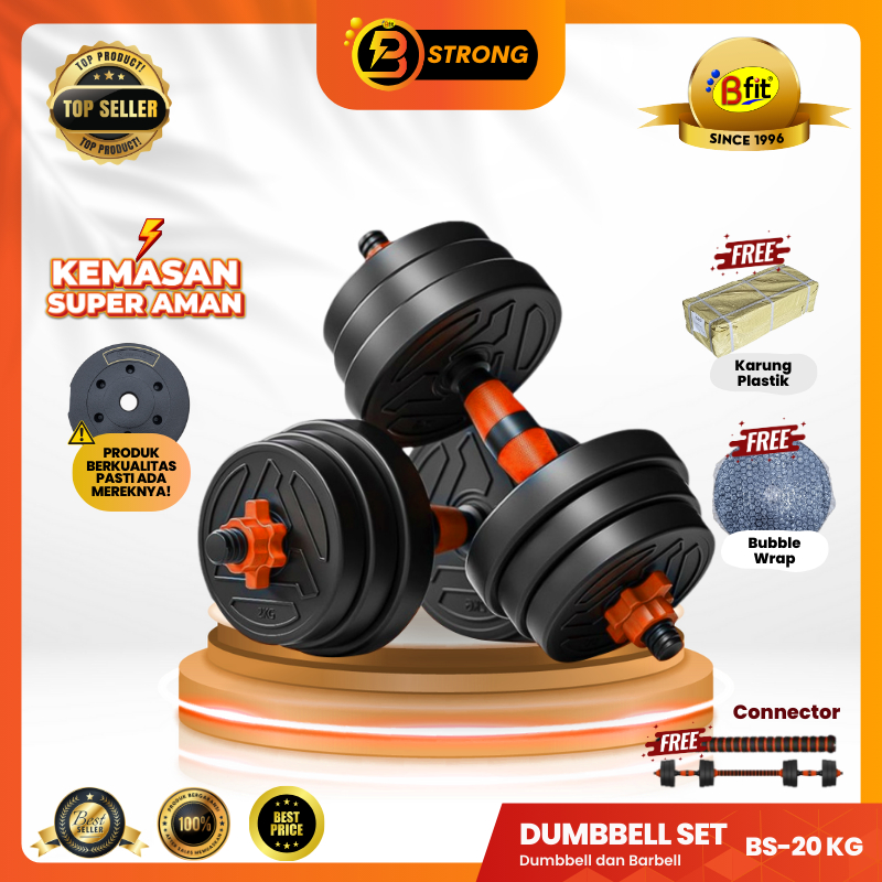 Jual B-STRONG BS-20 Adjustable Dumbbell Set 20KG - 4-IN-1 Barbell ...