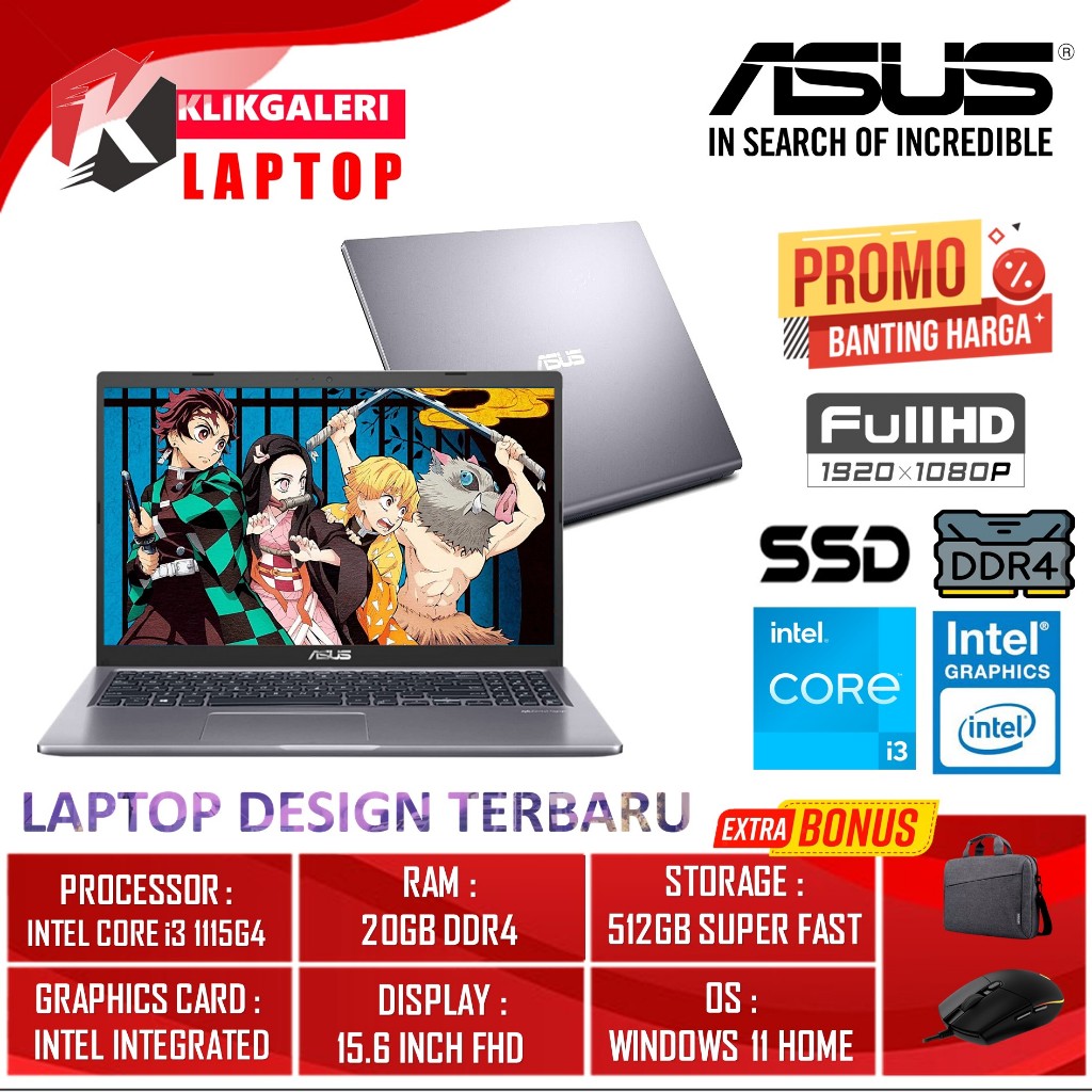 Jual Laptop Slim Asus Vivobook F515EA Intel Core I3 1115G4 20GB 512GB 15.6 FHD WIN11HOME GREY ...