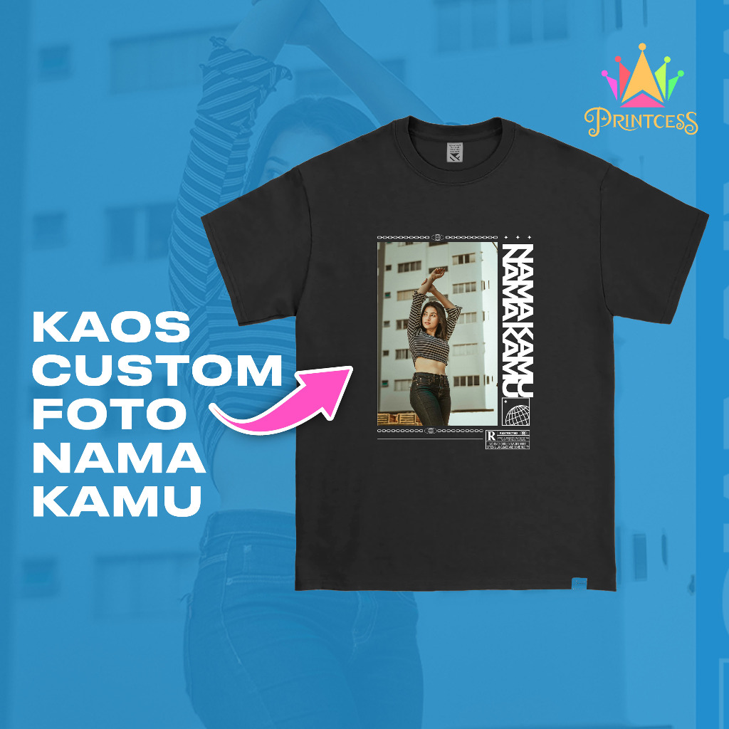 Jual Kaos Custom Satuan Ganti Foto dan Nama Template A Cotton 24s Combed 100% Sablon DTF Instant ...