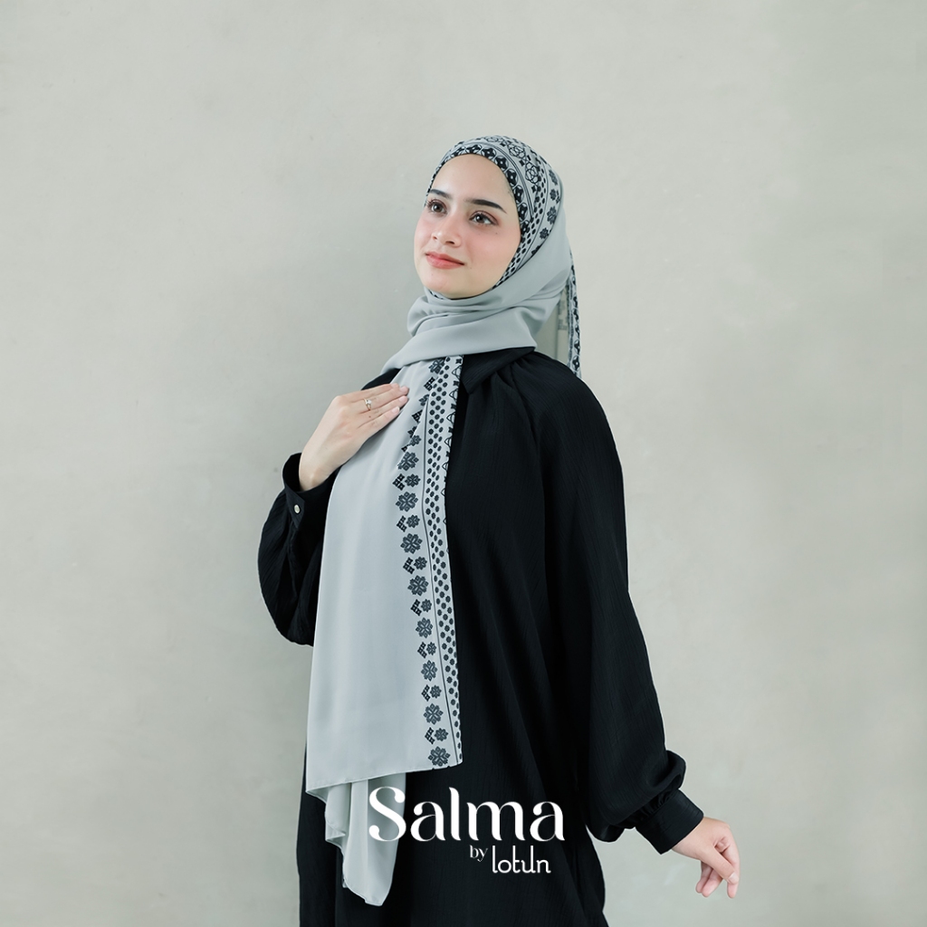Jual Lotun Salma Series - Hijab Pashmina Instan Printing Motif Etnik Material Premium - Grey ...
