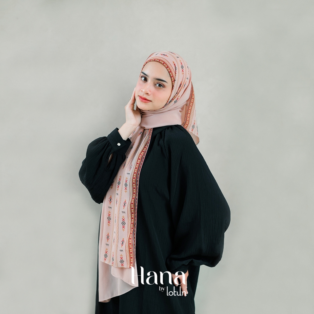 Jual Lotun Hana Series - Hijab Pashmina Instan Printing Motif Etnik Material Premium - Peach ...