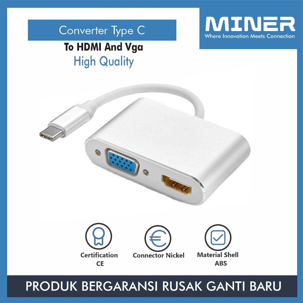 Jual MINER Converter Adapter Type C to HDMI Female and VGA Female ...