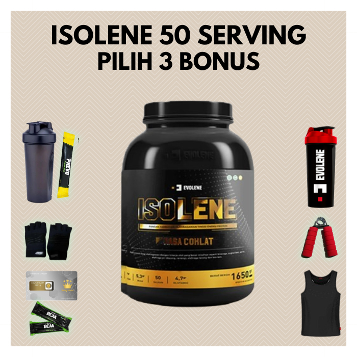Jual ISOLENE 50 SERVING ISI 50 SACHET ISOLATE BPOM HALAL PROTEIN BONUS ...