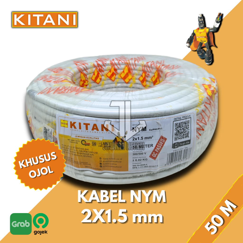 Jual KITANI KABEL NYM 2X1,5MM 50 METER/ROLL KHUSUS OJEK ONLINE | Shopee ...