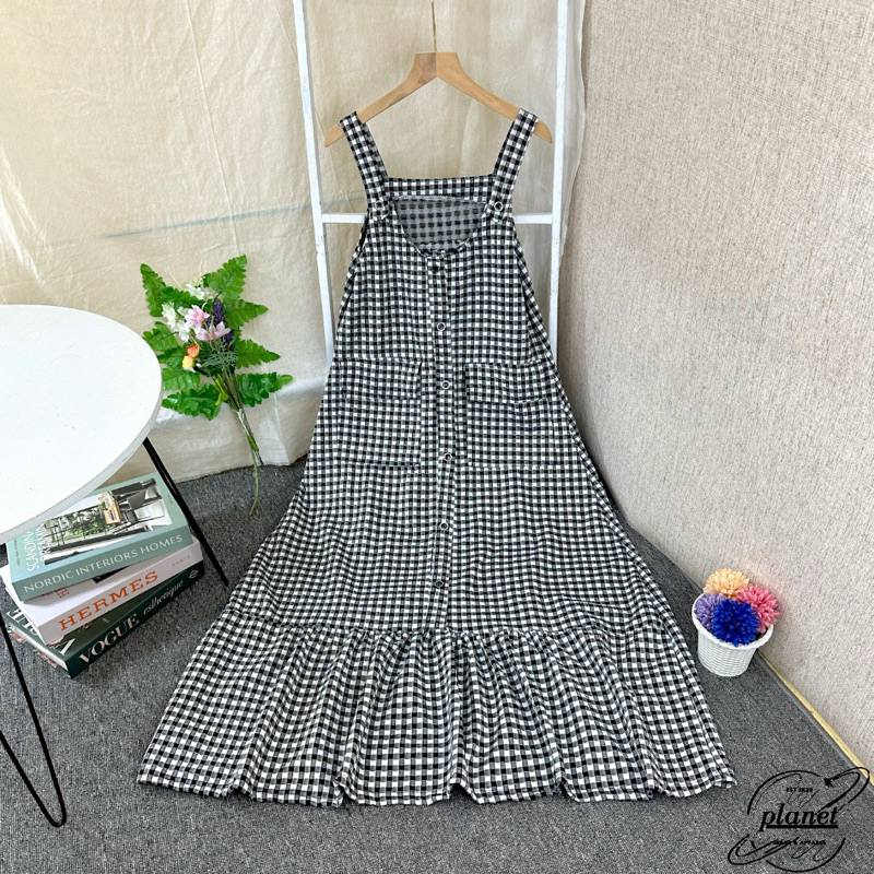 Jual OVERALL DRESS WANITA HOUNDSTOOTH OVERALL DRESS KOREA OUTER PANJANG ...
