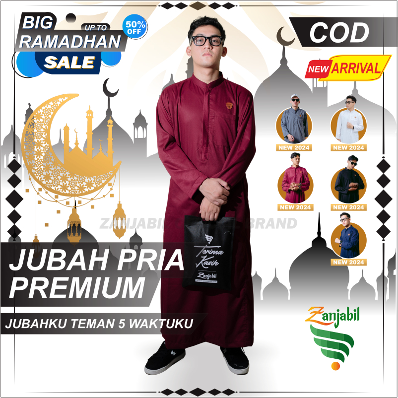 Jual Jubah Pria Zanjabil / Gamis Pria Pakaian Muslim Dewasa Lengan Panjang Resleting Maron ...