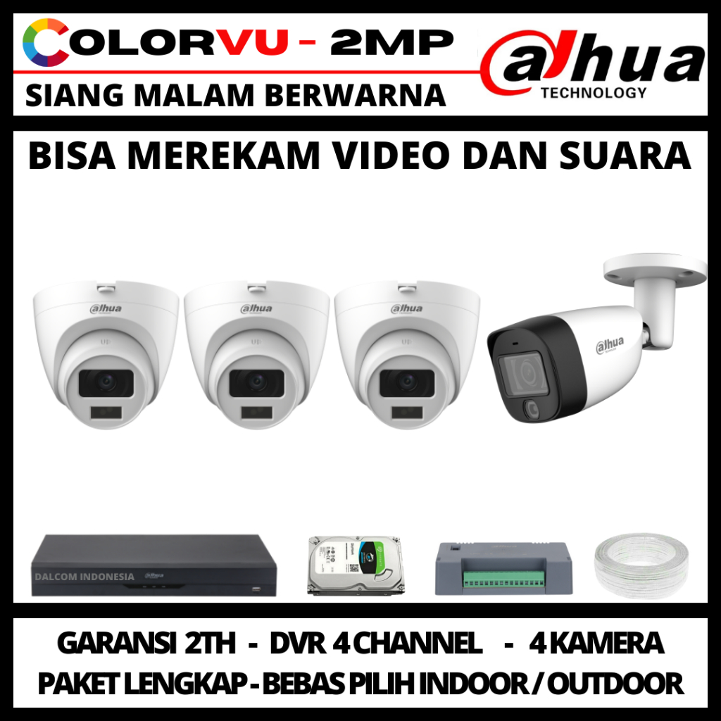 Jual PAKET CCTV DAHUA COLORVU 2MP 4 CHANNEL 4 KAMERA | Shopee Indonesia
