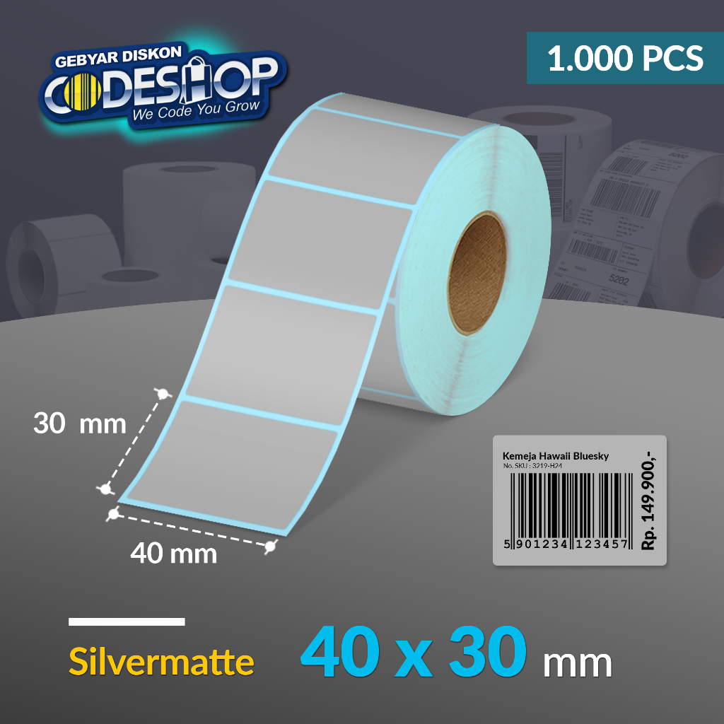 Jual Codeshop Label Silvermatte 40 x 30 mm 1 Line Stiker Printer ...
