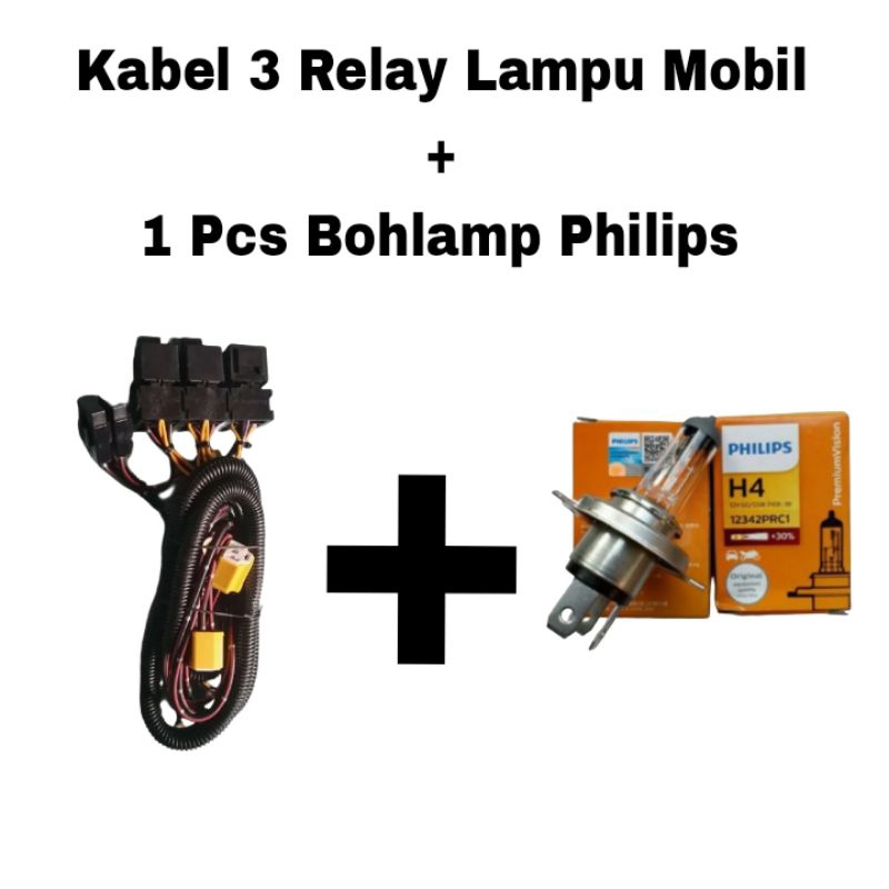 Jual Kabel Set Lampu Utama mobil 3 relay tipe H4/lampu bohlamp philips ...