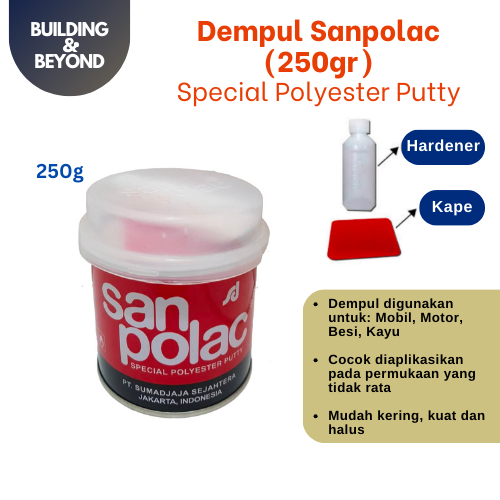 Jual DEMPUL SAN POLAC PLASTIK 250 Gram SANPOLAC POLYESTER PUTTY MOBIL ...