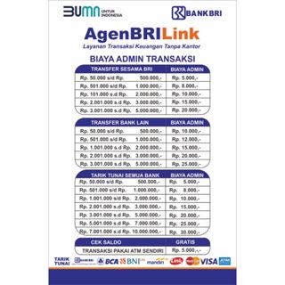 Jual Stiker Tarif Transfer BRILink Uk. 30 x 46 cm Untuk ditempel ...